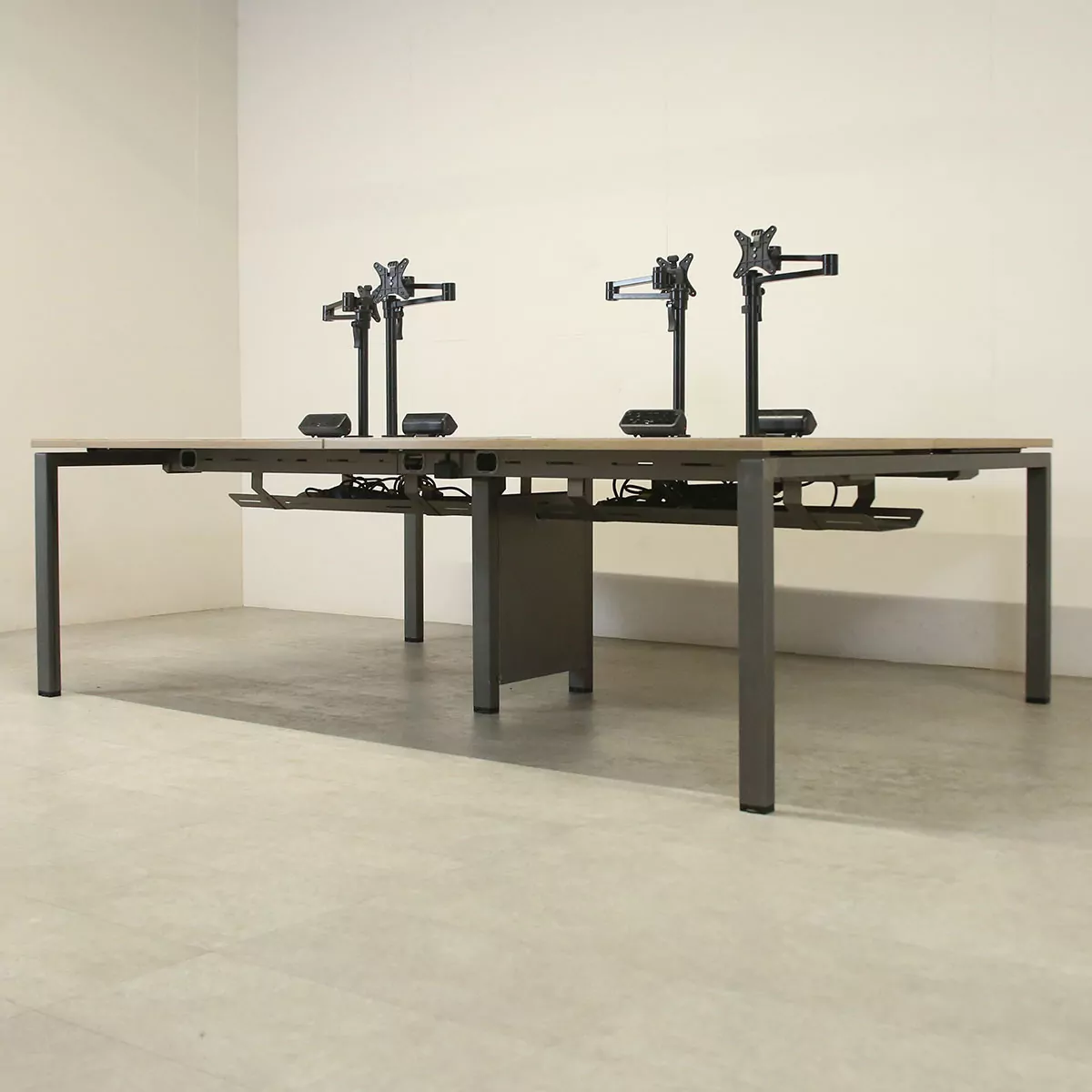 Pod of 4 Straight Soft White 1200mm Desks with Monitor Arms & Power ...